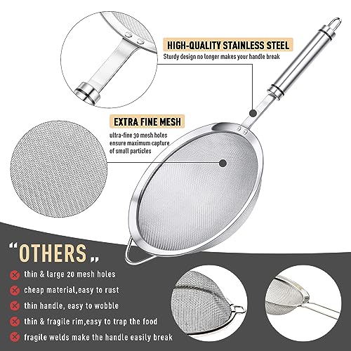 6.3 Inch Fine Mesh Strainers, Practical Size 304 Stainless Steel Sieve Sifters, Metal Food Strainers with Sturdy Handles, Excellent for Sifting Dry ingredients, Flour, Pasta, and Rice