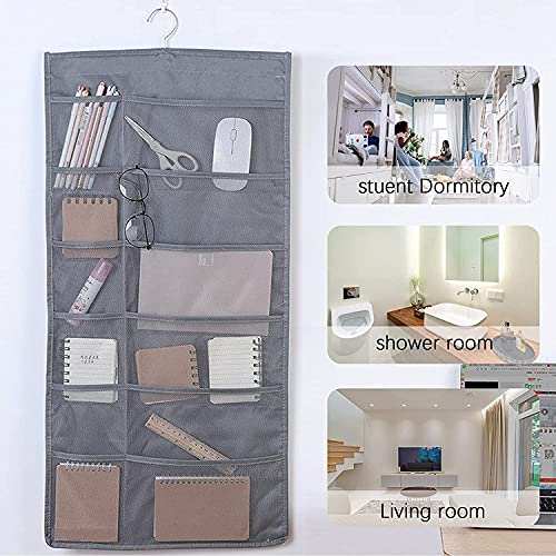 Oxeanus Closet Hanging Organizer with Mesh Pockets And Rotating Metal Hanger,Dual Sided Wall Shelf Wardrobe Storage Bags,Oxford Cloth Space Saver Bag for Bra Underwear Underpants, Gray, 42.5Xx79CM