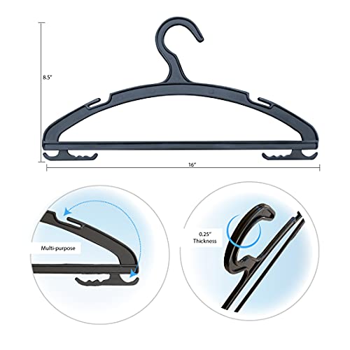 Lily's Home Space Savers Heavy Duty Plastic Hangers with Skirt and Strap Hooks and Non Slip Grips for Strappy Clothing (Black, Pack of 20)