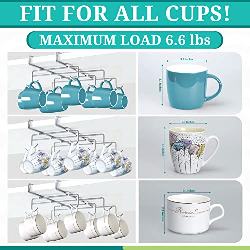 Mug Hooks Under Cabinet 8 Hooks Cabinet Max Thickness 0.78" Steel Wire Coffee Mug Hangers Utensil or Towel Hook Under Shelf Mug Holder with Stronger Grip Adhesive, Cup Rack Organizer for Kitchen, RV