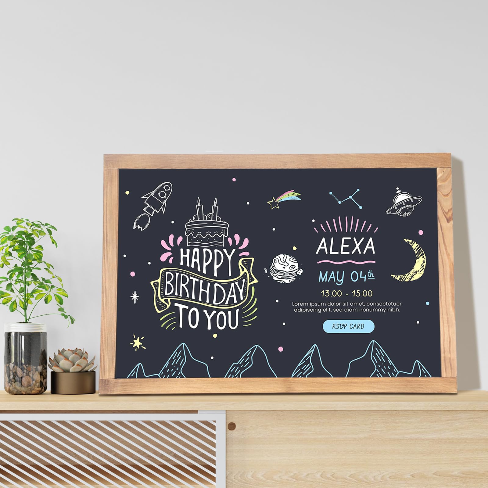 KOOLDE 16" x 24" Magnetic Chalkboard Large Hanging Framed Wall Chalk Board Combination Chalk Board & Bulletin Board Rustic Framed Blackboard for Kids, Home, Office, Restaurant