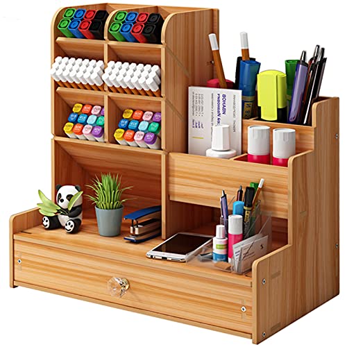 Marbrasse Upgraded Wooden Pencil Holder, Pen Organizer for Desk , Easy Assembly, Art Supply Organizer, Desktop Stationary Organizer Caddy (B17-Cherry)
