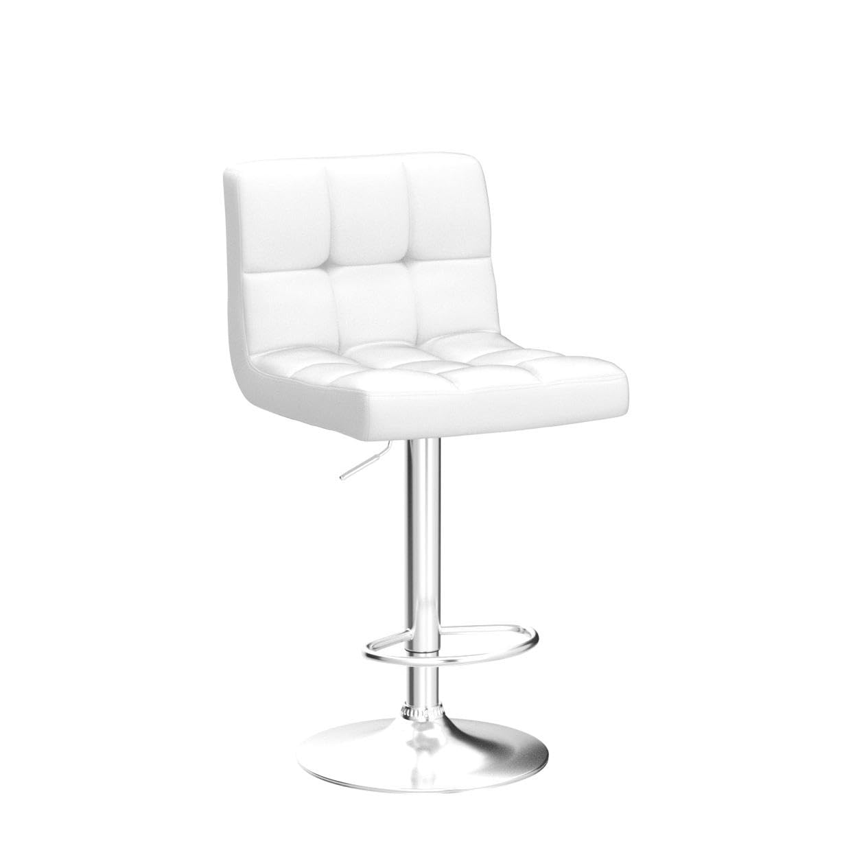 Furmax Bar Stools Modern Pu Leather Swivel Adjustable Hydraulic Bar Stool Square Counter Height Stool Set of 4 (4pcs White)