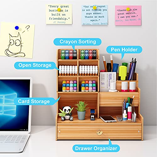 Marbrasse Upgraded Wooden Pencil Holder, Pen Organizer for Desk , Easy Assembly, Art Supply Organizer, Desktop Stationary Organizer Caddy (B17-Cherry)