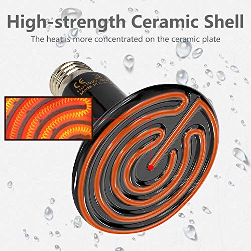 BOEESPAT 250W Ceramic Heat Emitter Reptile Heat Lamp Bulb Chicken Heater Light for Pet Brooder Coop Lizard Turtle Aquarium Snake, No Harm No Light (Black)
