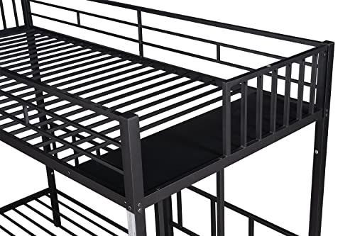 Tmosi Triple Bunk Beds, 3 Twin Bunk Beds for Kids Teens Boys Grils,Metal Heavy Duty Bunk Bed with Guardrail Ladder,Convert into 3 Twin Beds (Black)