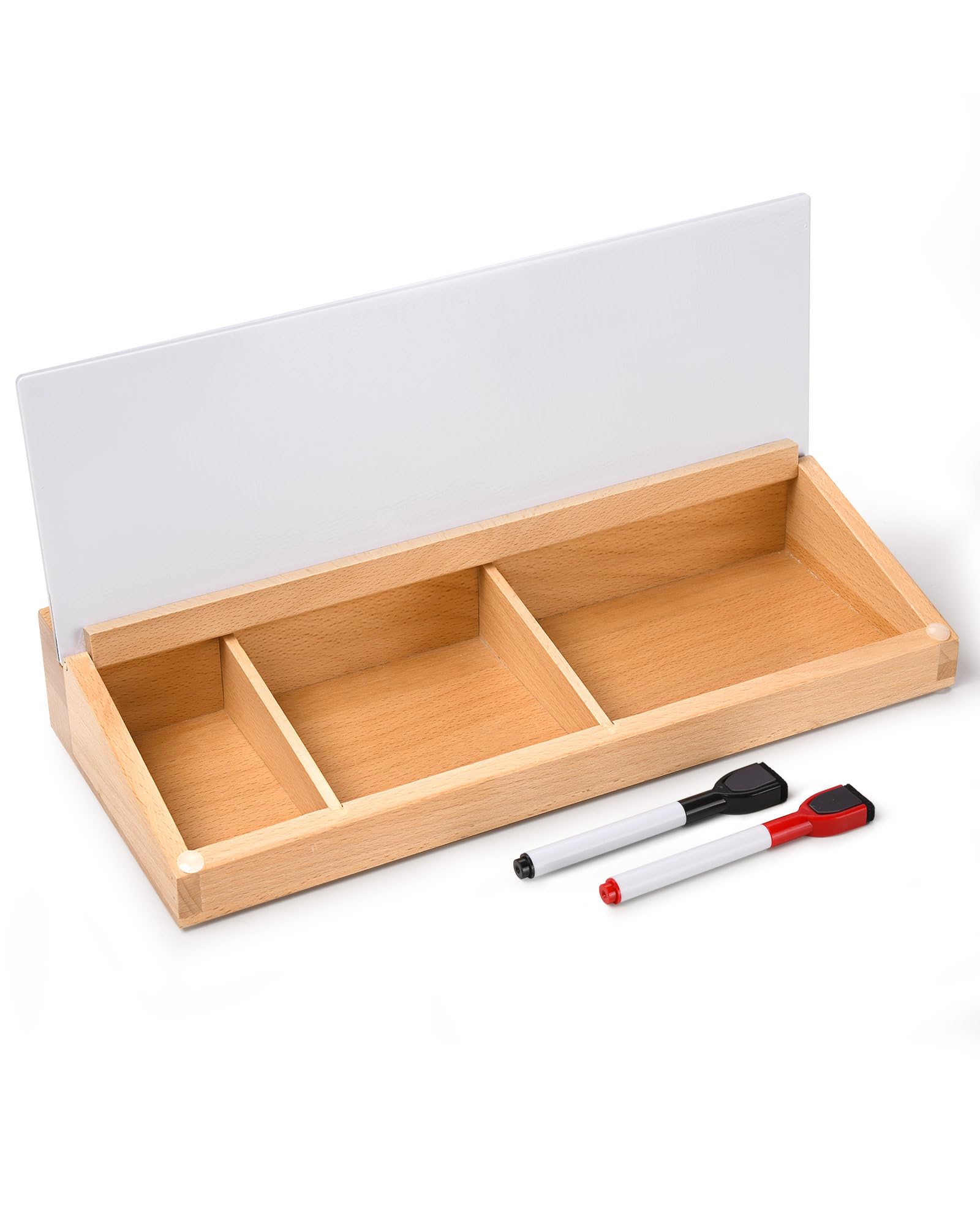 BS-VOG Desk Whiteboard, Glass Desktop Dry Erase Board with Wooden Storage Box, Computer Keyboard Stand with Drawer for Home Office Accessories Supplies Organizer, 2 Markers with Eraser Included