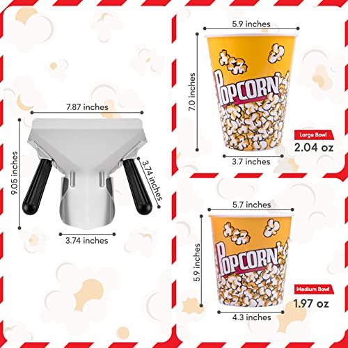 Popcorn Scoop Stainless Steel Commercial French Fry Bagger, 2 Handle Detachable Food Service Scooper for Snacks, Desserts, Ice, & Dry Goods with Reusable Popcorn Containers Bundle