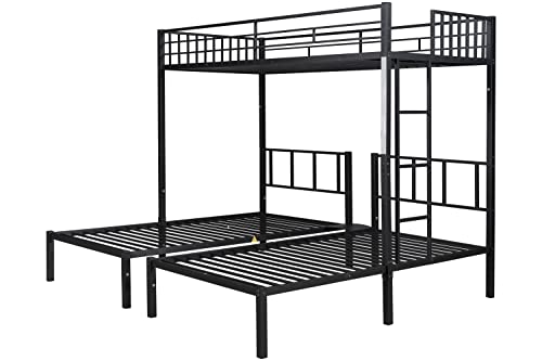 Tmosi Triple Bunk Beds, 3 Twin Bunk Beds for Kids Teens Boys Grils,Metal Heavy Duty Bunk Bed with Guardrail Ladder,Convert into 3 Twin Beds (Black)