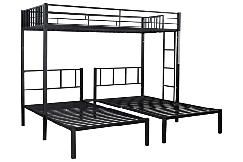 Tmosi Triple Bunk Beds, 3 Twin Bunk Beds for Kids Teens Boys Grils,Metal Heavy Duty Bunk Bed with Guardrail Ladder,Convert into 3 Twin Beds (Black)
