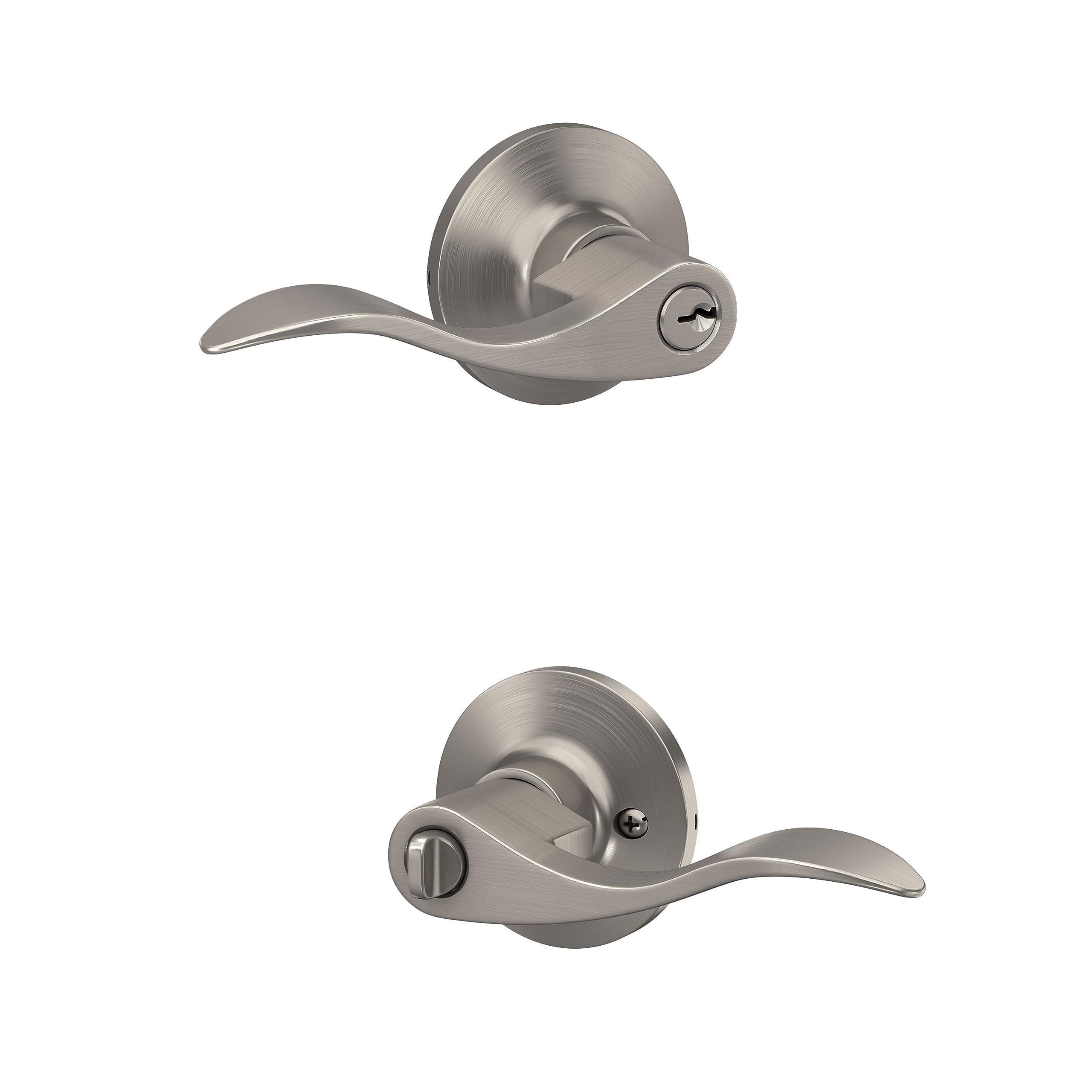 Lock Scout Wave Lever with Round Trim Keyed Entry Door Handle, Satin Nickel Finish