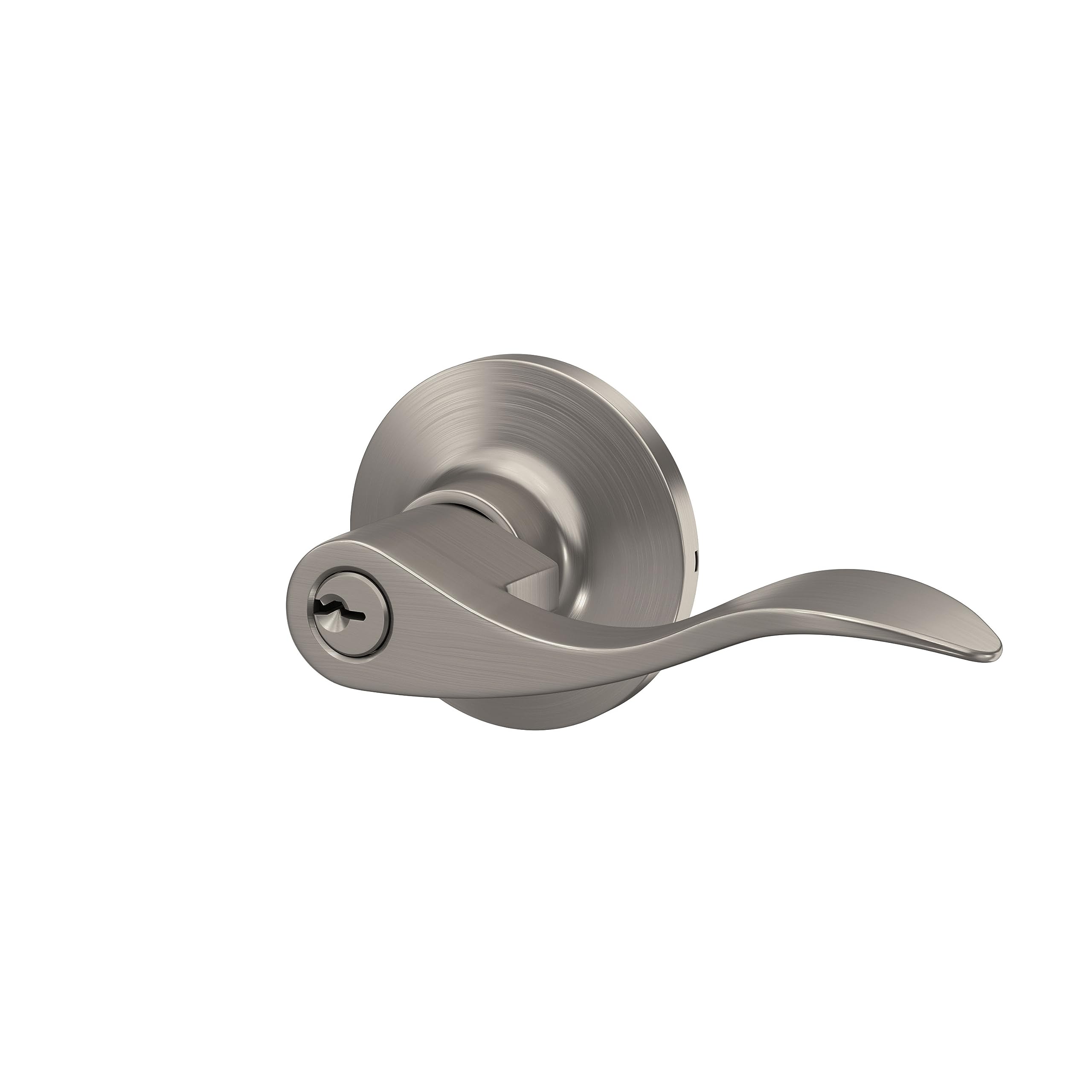 Lock Scout Wave Lever with Round Trim Keyed Entry Door Handle, Satin Nickel Finish