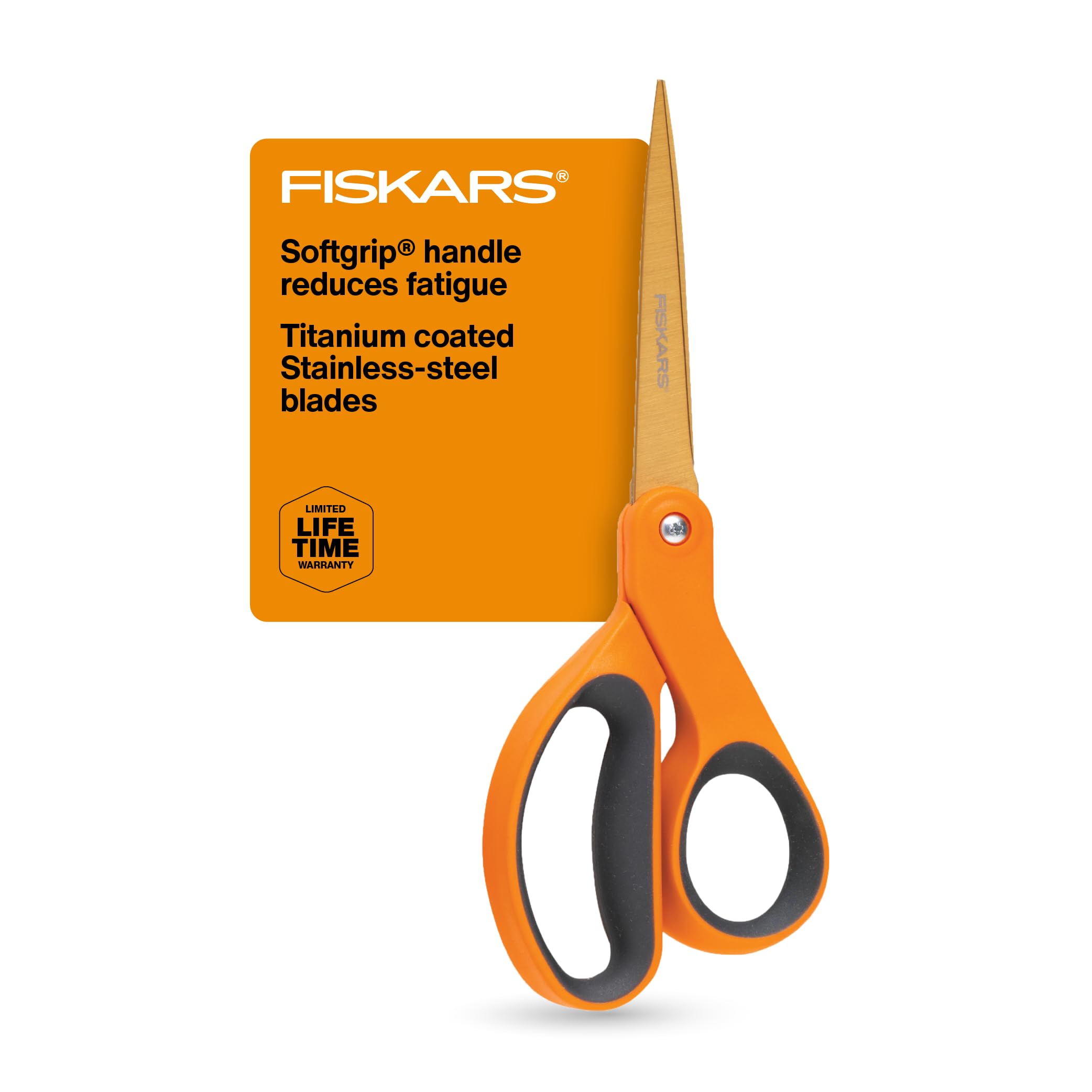 Fiskars 01-004244J Premier Softgrip Titanium Straight Adult Scissors, 8 Inch, Orange