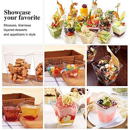 50 Pack 3.5 Oz Plastic Mini Dessert Cups,Square Clear Parfait Cups for Chocolate Desserts, Appetizers,Dessert Samplers,Dessert Shot Glasses & More
