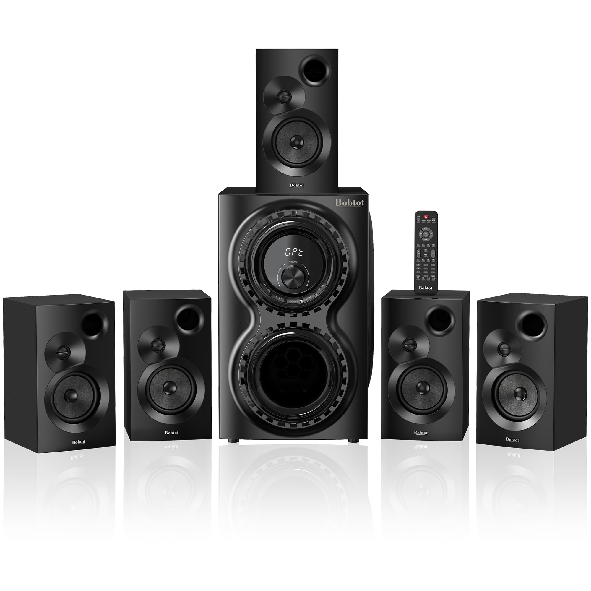 Bobtot Surround Sound Systems 1400 Watts Peak Power Home Theater Speakers - 12" Subwoofer Strong Bass 5.1 Wired Loud Stereo Audio System with Bluetooth HDMI ARC Optical Input for TV