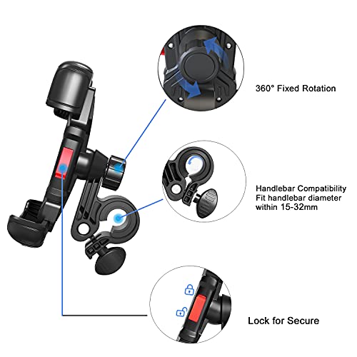 SEVEN SPARTA Bike Phone Mount Holder Motorcycle Phone Mount for Handlebar Accessories Compatible with iPhone 13 13 Pro Max 11, Galaxy and Other 4.7-6.8 Inches Cellphones (Black)