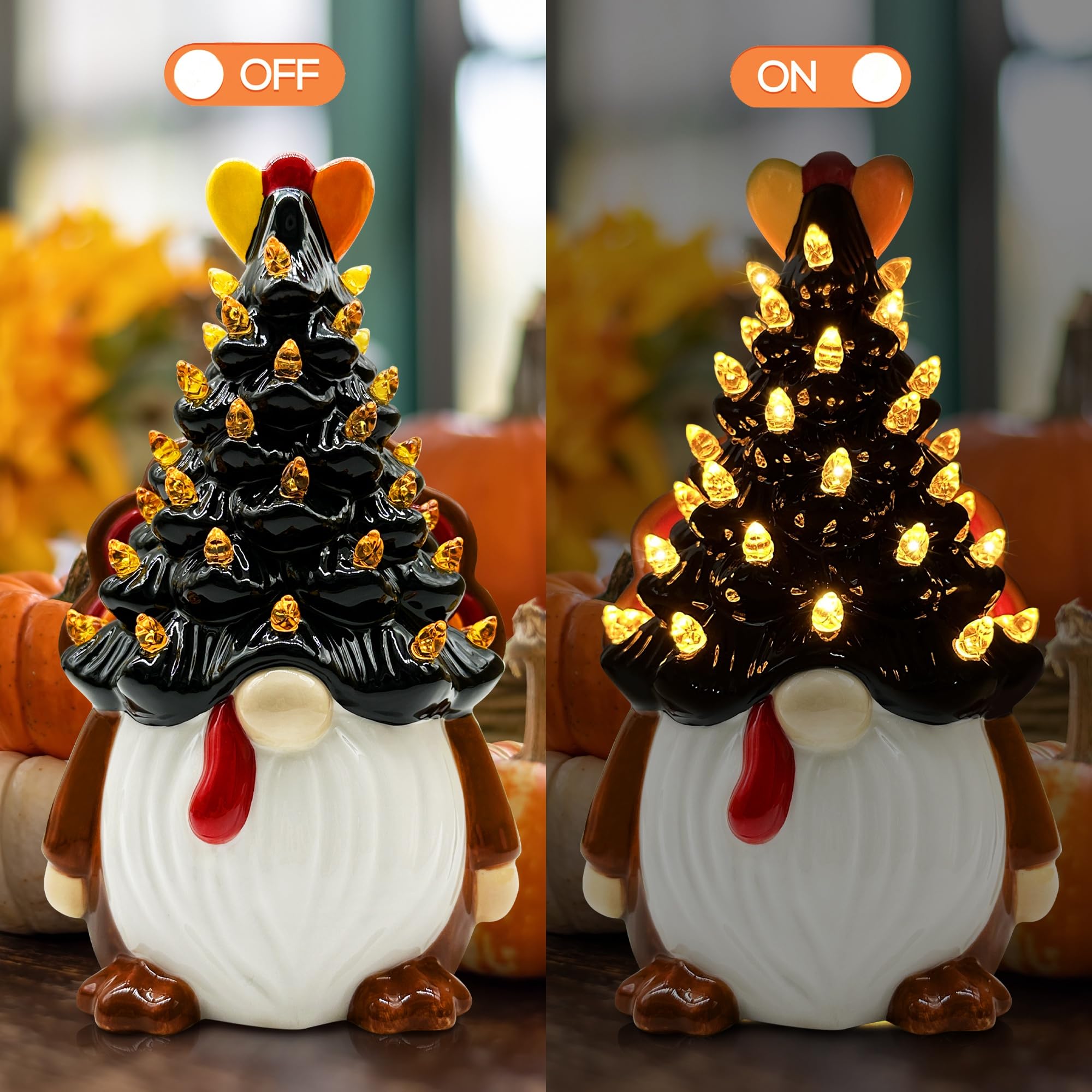 Ceramic Holiday Gnome with Pastel Lights - Thanksgiving Table Decor for Home, Fall Decorations and Gifts for Kids and Women