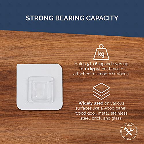 GSR Clear Double-Sided Adhesive Wall Hooks - 10-Piece Mounted Door Hanger Kit - No Drill Sticker Hangers with Suction Cup for Bathroom, Kitchen