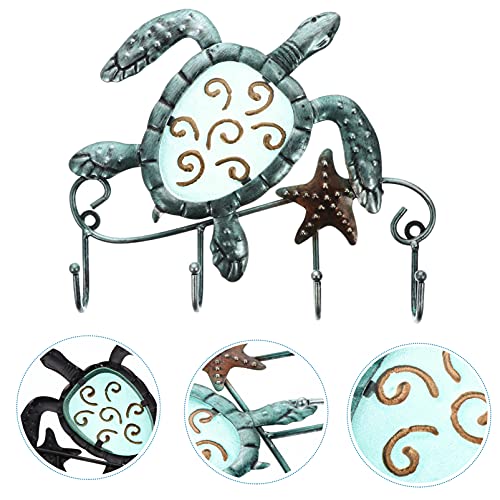 Garneck Rustic Iron Wall Hooks Key Rack Holder Metal Sea Turtle Wall Sculpture Nautical Coastal Wall Hanger Robe Hooks Clothes Hat Coat Towel Hooks for Bedroom Bathroom Kitchen
