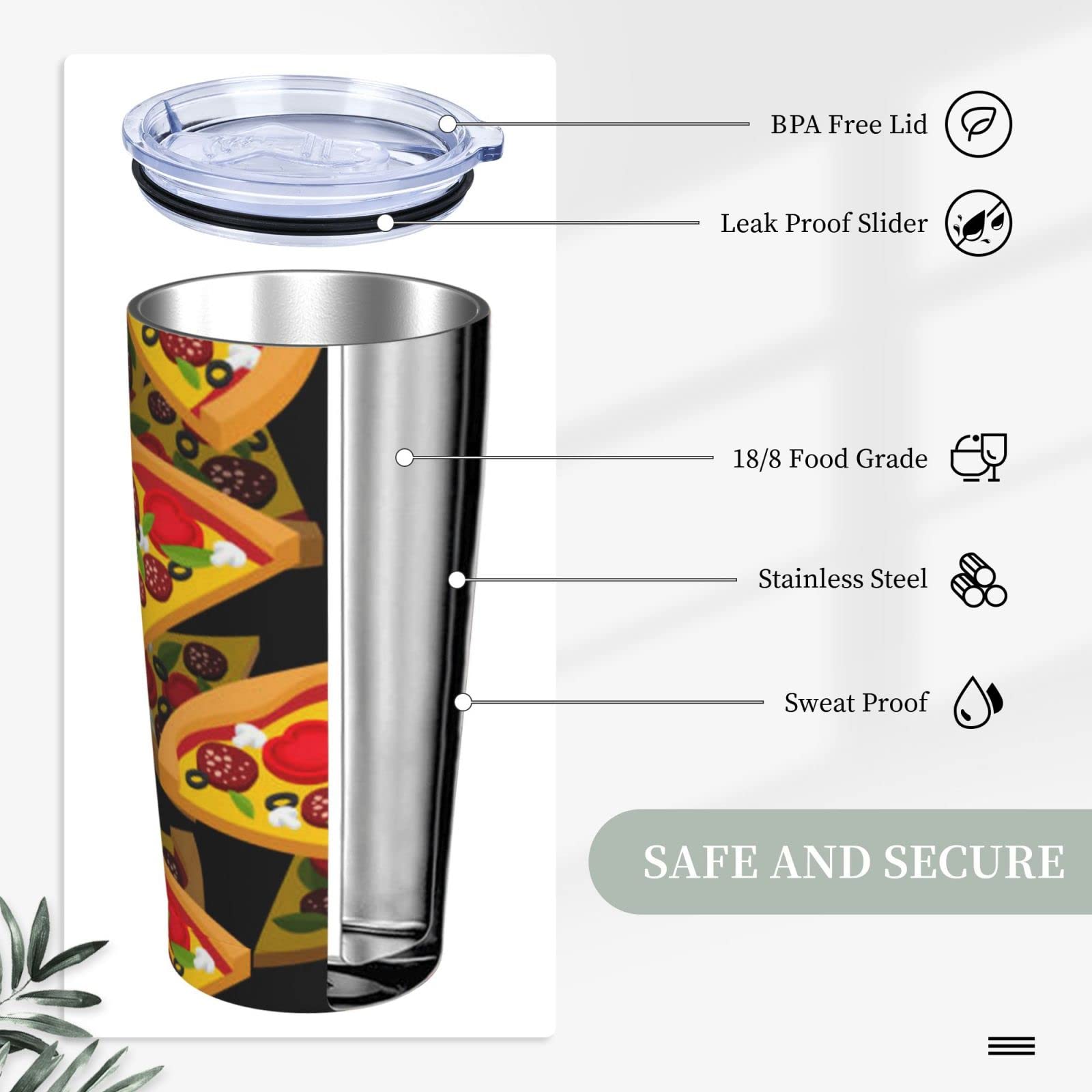 MORYEN 20 OZ Tumbler Double Wall Stainless Steel Cup Pizza 3D Printed Vacuum Insulated Coffee Cups Car Mug Home Office Travel