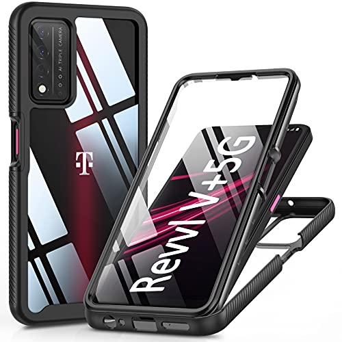 JXVM for T-Mobile Revvl V Plus 5G Case with Built in Screen Protector, Full Body Rugged Case for T-Mobile Revvl V+ 5G, Protective Phone Cover 6.82 inch 2021 (Black)