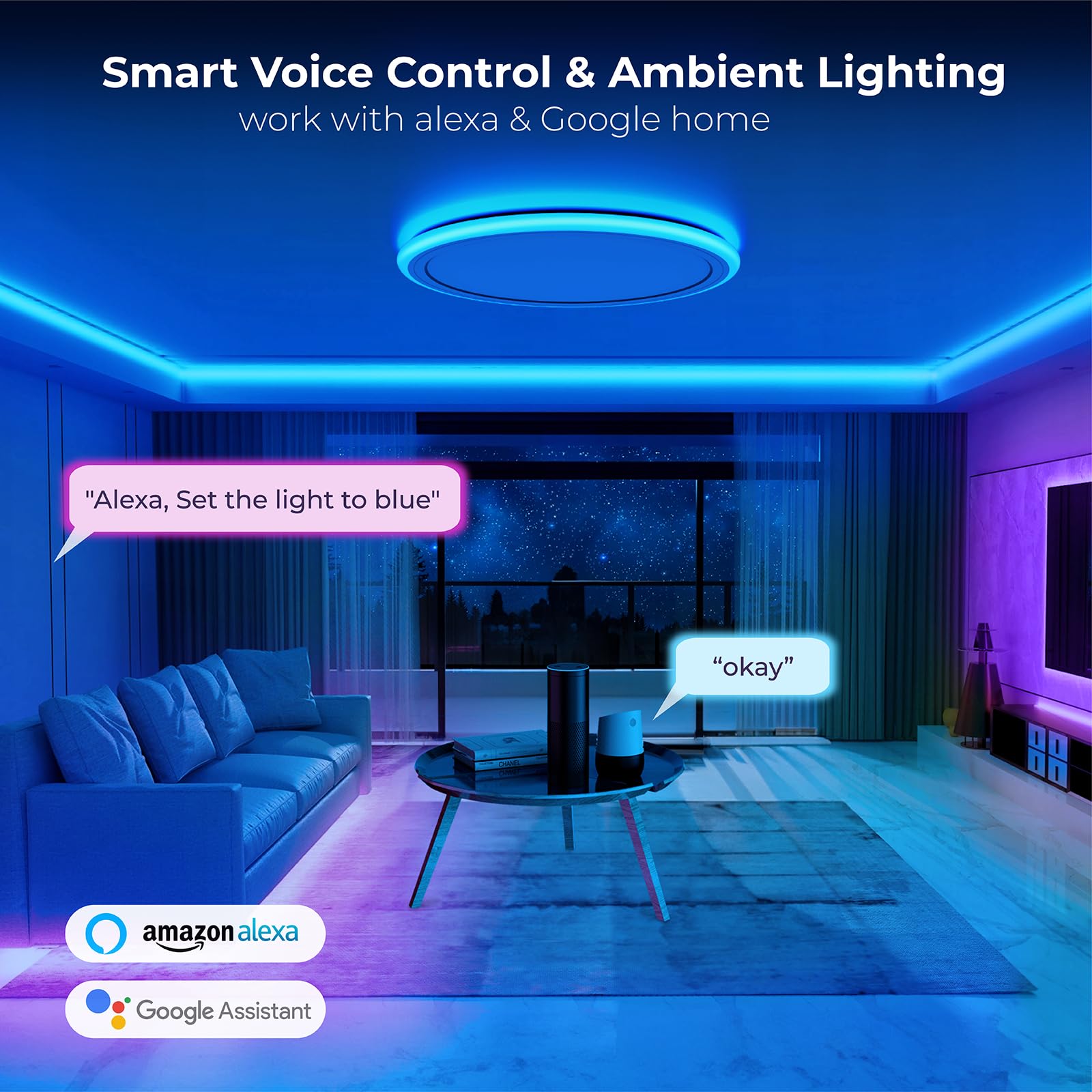 BLNAN Smart RGB LED Flush Mount Ceiling Light, 13 Inch 24W Dimmable Color Changing Wired Lamp Fixture with Remote Control, Works with Alexa Google Home Tuya App for Bedroom Living Kids Room Party