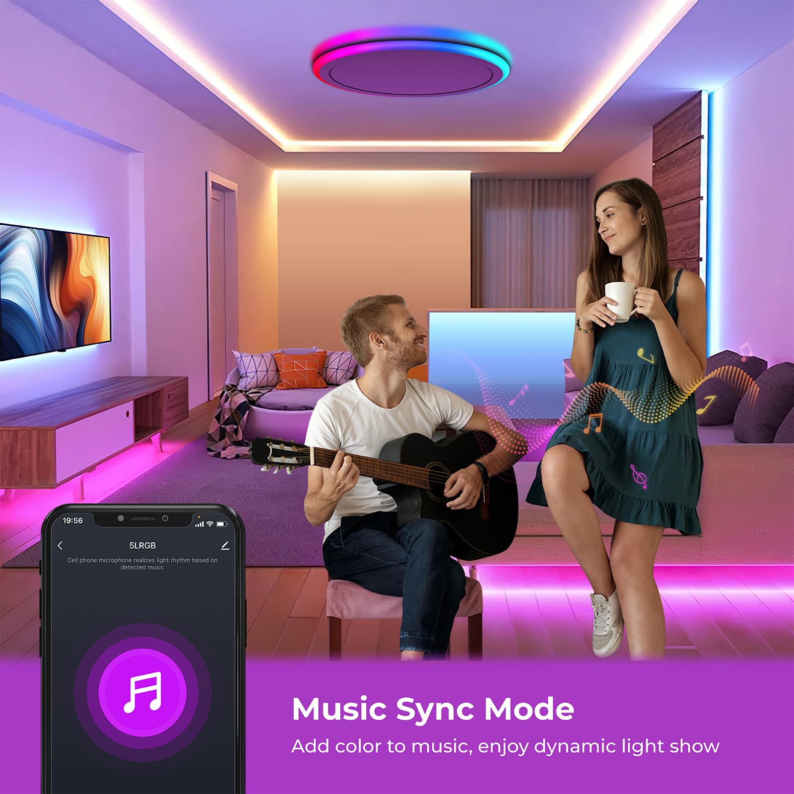 BLNAN Smart RGB LED Flush Mount Ceiling Light, 13 Inch 24W Dimmable Color Changing Wired Lamp Fixture with Remote Control, Works with Alexa Google Home Tuya App for Bedroom Living Kids Room Party