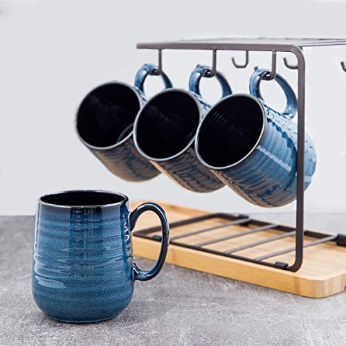 Hasense Ceramic Coffee Mug Set of 4,12oz Coffee Cups Ceramic, Blue Mugs with Large Handle for Coffee, Tea, Milk and Chocolate,Dishwasher & Microwave Safe