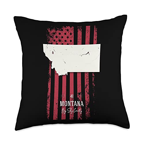 Montana State Map USA Throw Pillow, 18x18, Multicolor