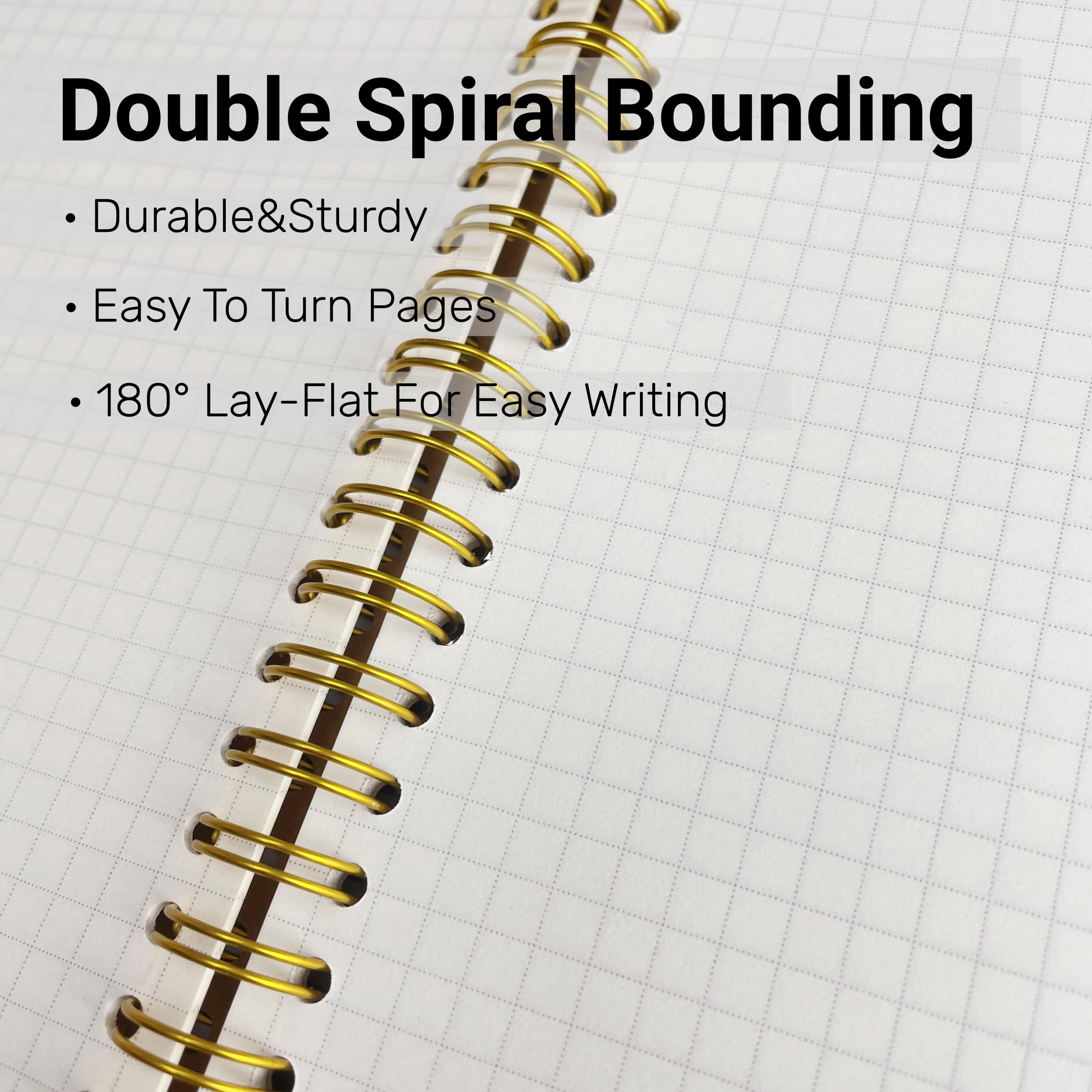 AOU 5-Pack Graph Paper Spiral Notebook with 100gsm Thick Paper, Hard Cover Grid Journals with Total 500 Grid Pages, 8.3"x5.7", Graphing Notebooks for School&Office Supplies (Brown)