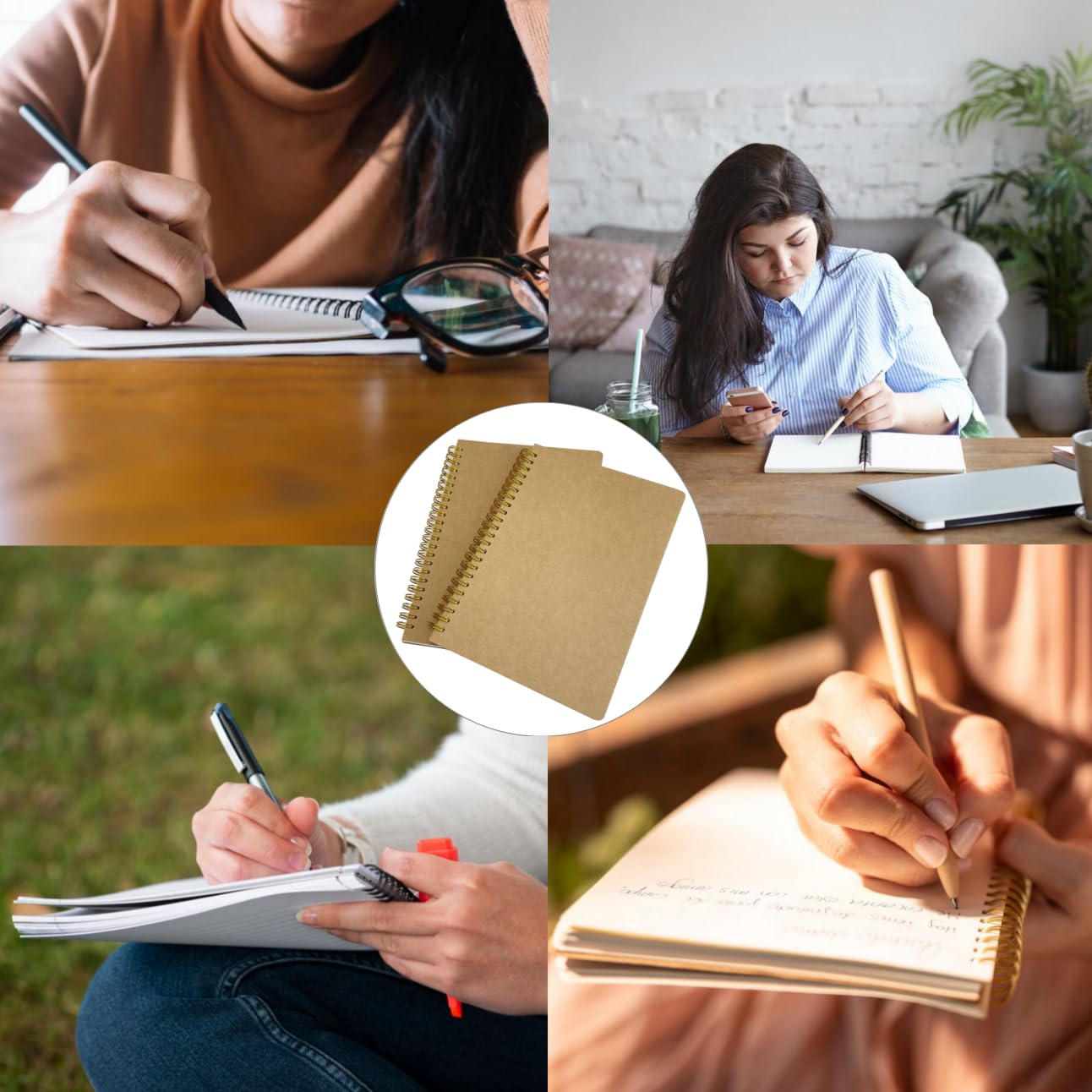 AOU 5-Pack Graph Paper Spiral Notebook with 100gsm Thick Paper, Hard Cover Grid Journals with Total 500 Grid Pages, 8.3"x5.7", Graphing Notebooks for School&Office Supplies (Brown)