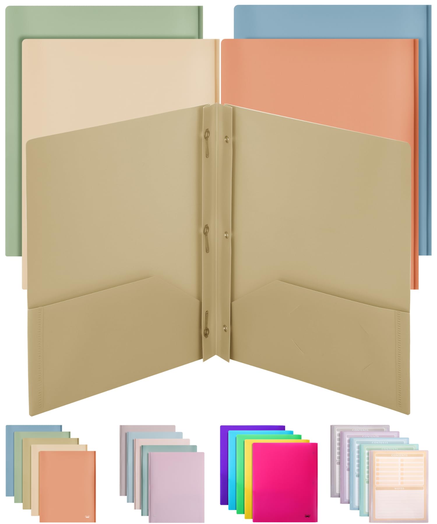 Mr. Pen- Plastic Folders with Pockets and Prong, 5 Pack, Vintage Colors, Pocket Folders, Folders with Prongs, File Folders with Fasteners, 2 Pocket Folder, Folder with Pockets, Two Pocket Folder