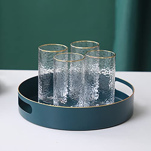 TZUTOGETHER Modern Round Decorative Tray - 11.8" Metal Coffee Table Serving Tray with Handles, Chic Vanity Tray for Ottoman, Kitchen, Bathroom, Living Room Bar and All Occasion's (Green)