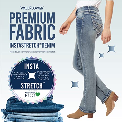 WallFlower Women's Size Luscious Curvy Bootcut Mid-Rise Bling Insta Stretch Juniors Jeans (Standard, Vici, 14 Plus
