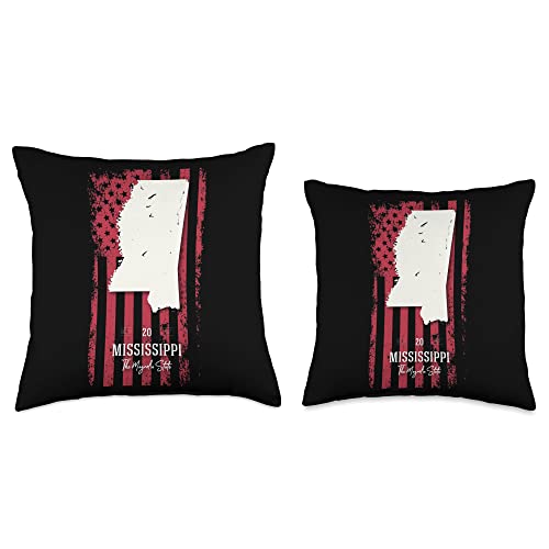 Mississippi State Map USA Throw Pillow, 16x16, Multicolor