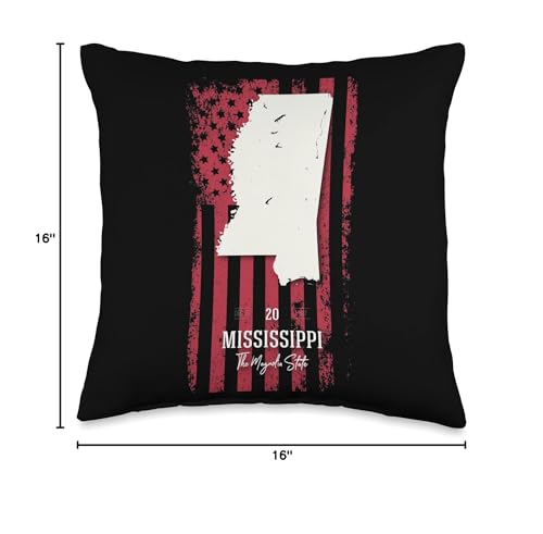 Mississippi State Map USA Throw Pillow, 16x16, Multicolor