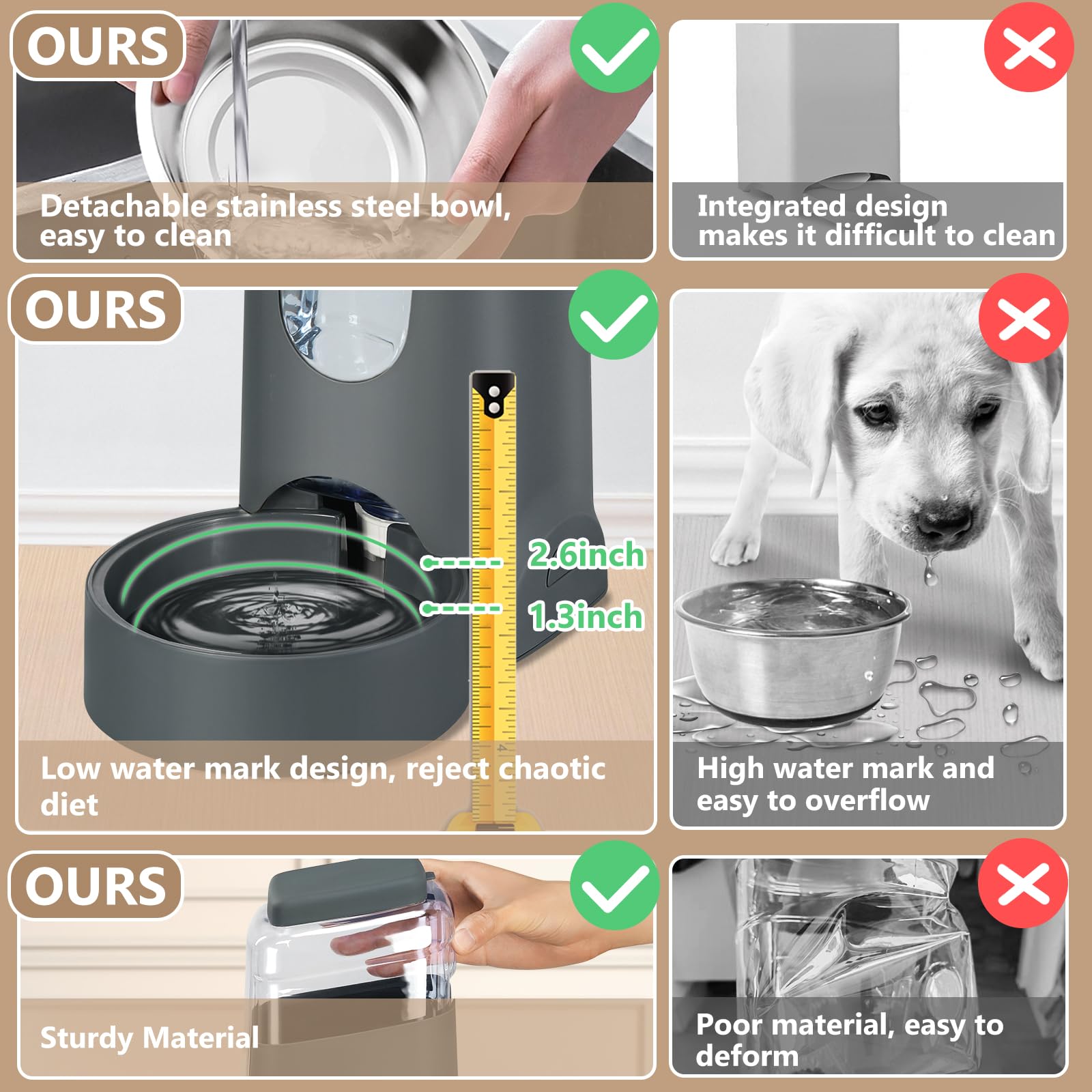 2 Pack Automatic Cat Feeder and Water Dispenser with Stainless Steel Dog Bowl Gravity Self Feeding for Small Medium Pets Puppy Kitten 1 Gallon x 2 (Black)