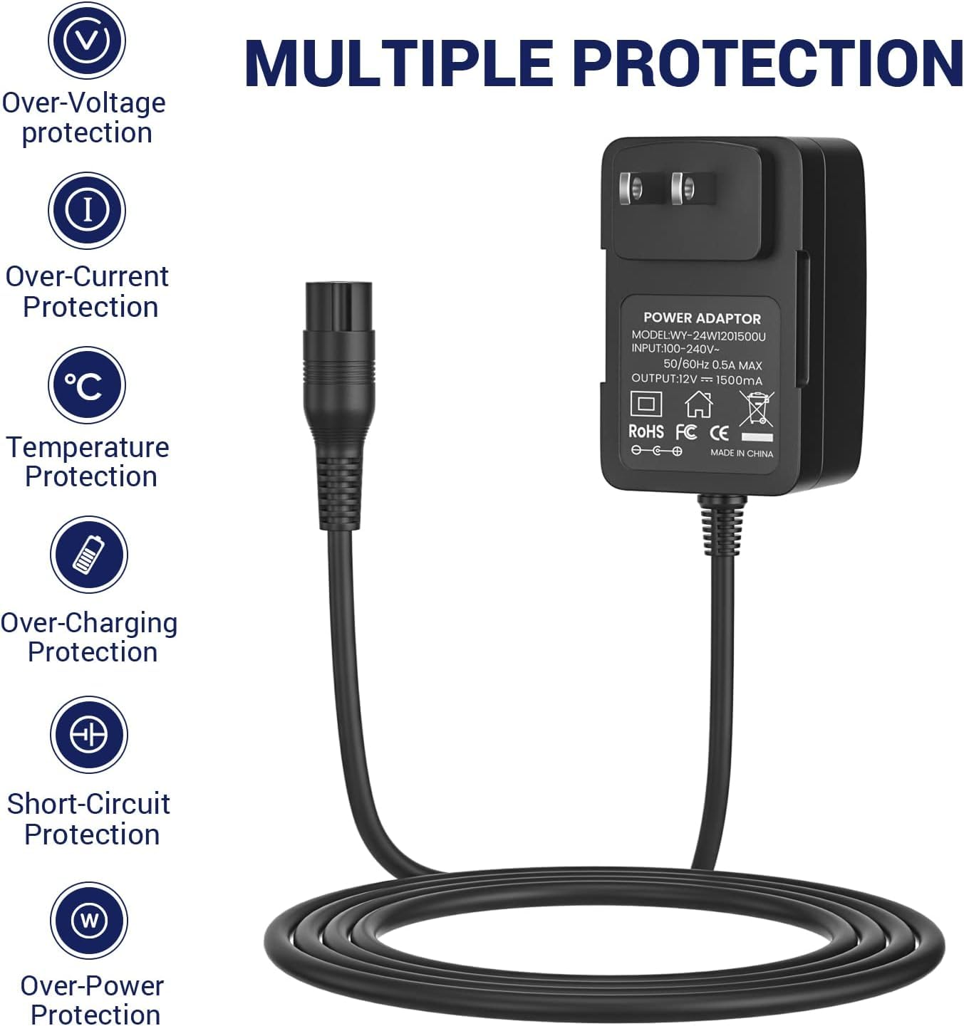 24 Volt 3-Prong for Razor Electric Scooter Charger, E100, E300, E200, E175, E300s, Rider 360, MX400, MX350, Dirt Quad, ZR350, PR200, Pocket Mod, Sports Mod, Go Kart, Replace for Part# W13112099014