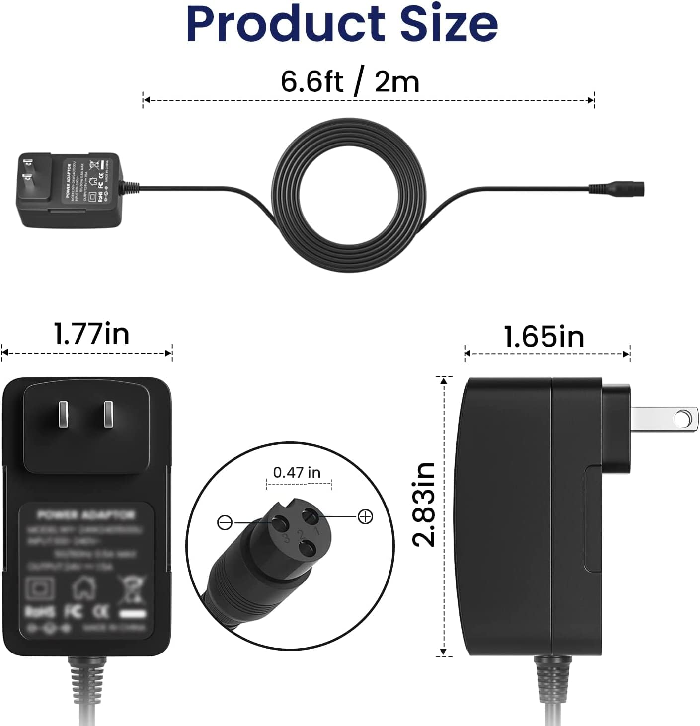 24 Volt 3-Prong for Razor Electric Scooter Charger, E100, E300, E200, E175, E300s, Rider 360, MX400, MX350, Dirt Quad, ZR350, PR200, Pocket Mod, Sports Mod, Go Kart, Replace for Part# W13112099014
