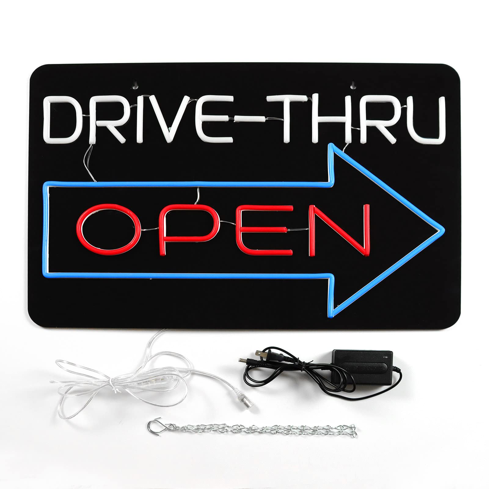 Large Drive Thru Open Neon Signs 23.2 * 15 Inch(Red+Blue+White) + Large Flower Shop Neon Signs 22.4 * 7.9 Inch(Red + Green + White)