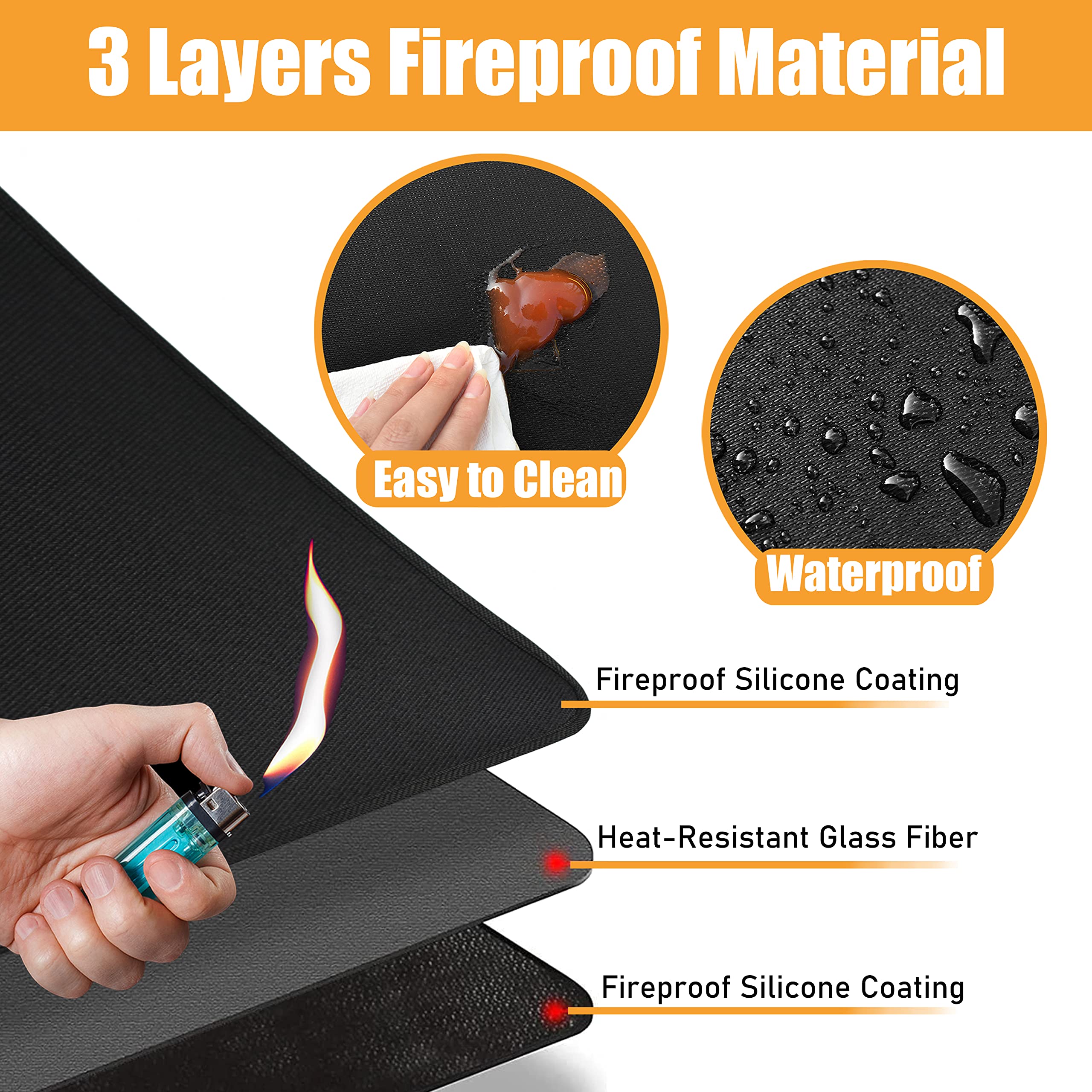 Amerbro 24 x 31in Fireproof Grill Mats for Outdoor Tabletop Grill to Protect Your Grill Table - Heat Resistant Grill Table Mat - Waterproof & Oilproof BBQ Mat - Black (1mm)
