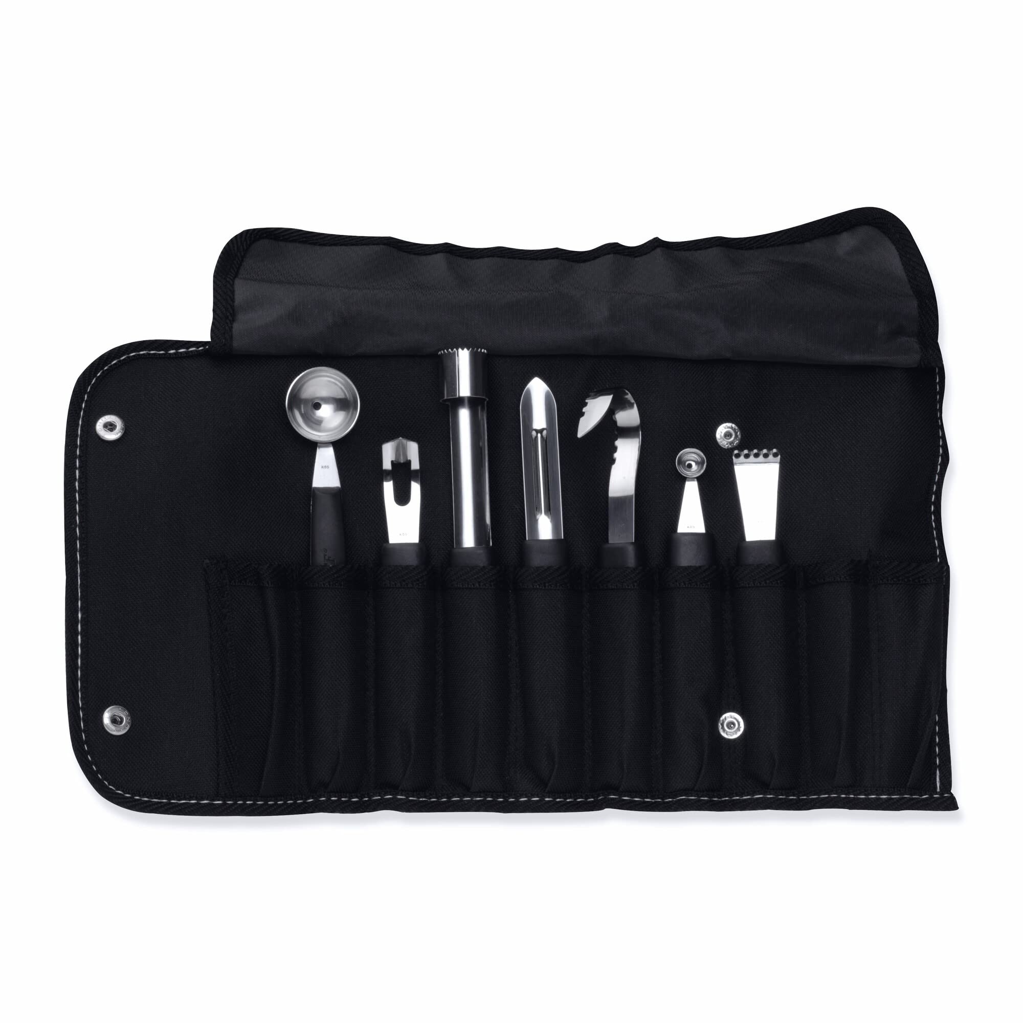 BergHOFF Essentials 8Pcs Garnishing Set in Bag, Lemon Zester, Double & Single Melon Baller, Channel Knife, Butter Curler, Peeler, Apple Corer, Great for Gift, Professional & Domestic Use