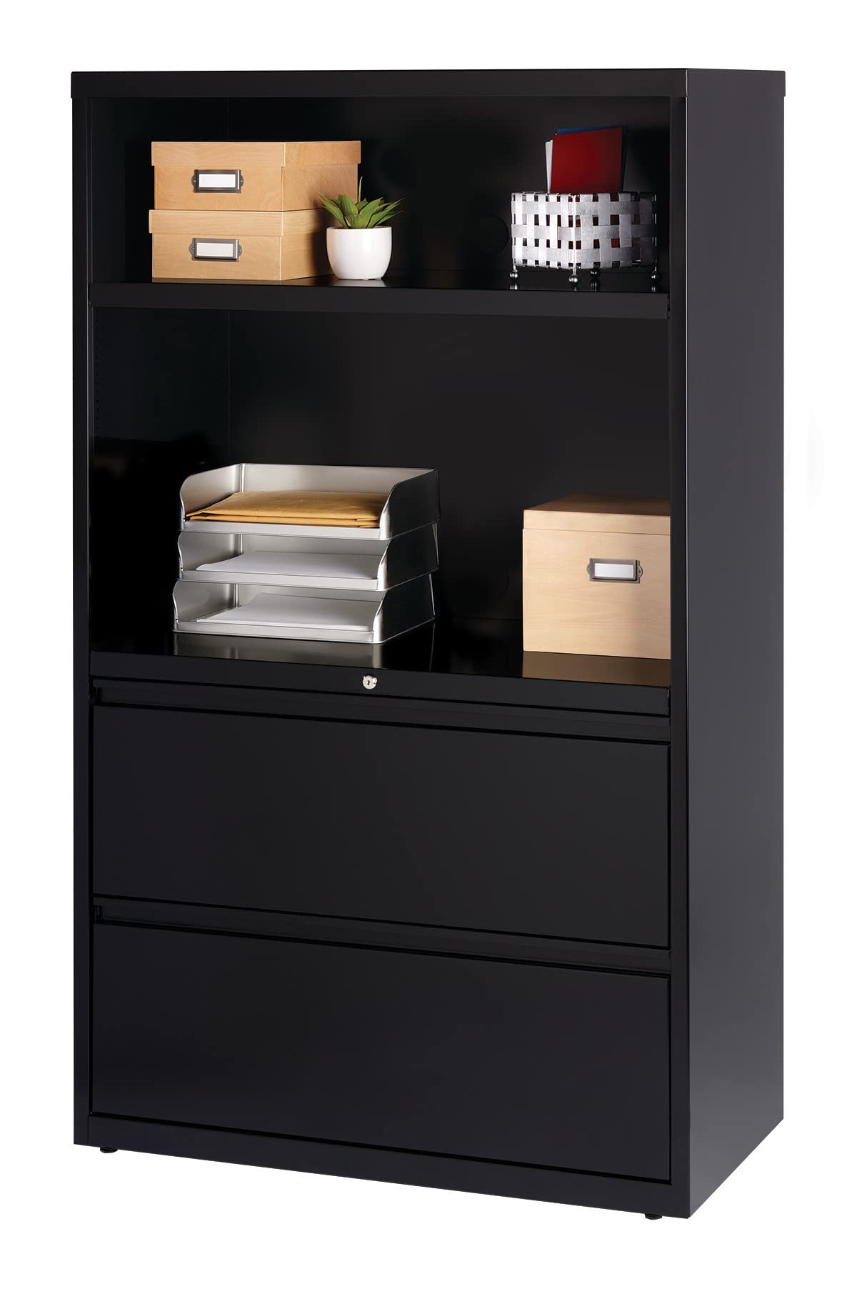 Hirsh Industries Metal Office Filing and Bookcase Storage Cabinet Combo - Black