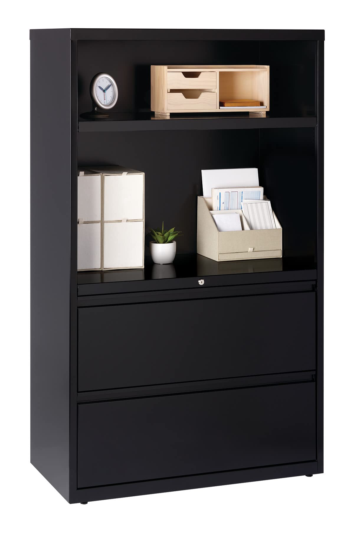 Hirsh Industries Metal Office Filing and Bookcase Storage Cabinet Combo - Black