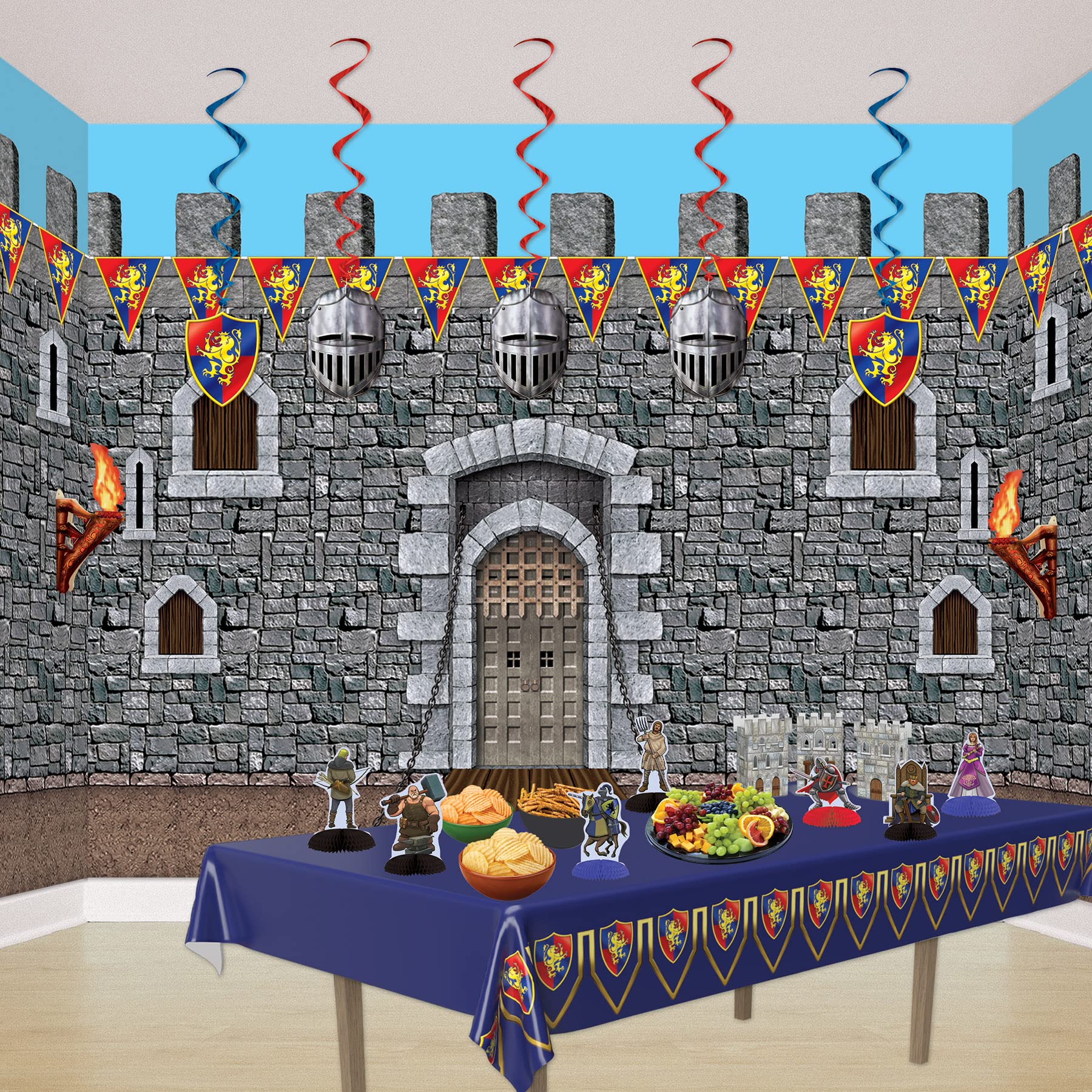 Beistle All Weather Plastic Medieval Fantasy Pennant Banner With Royal Lion Design For Castle Fairytale Theme Birthday Party Decorations