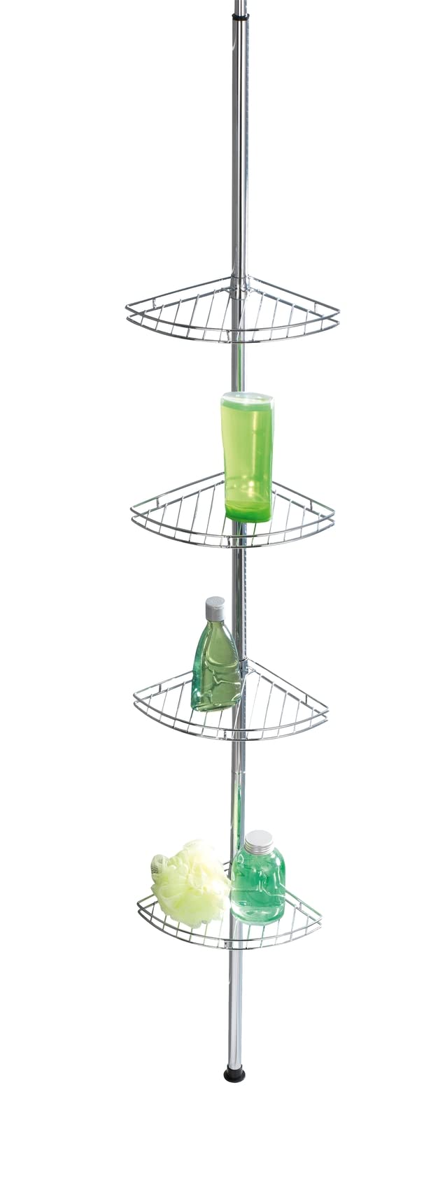 Bathroom Shelf Organizer for Shower Storage, Shower Caddy Tension Pole With 4 Storage Baskets, Stainless Steel, Silver, Dimensions 11 x 108 x 7.8 in