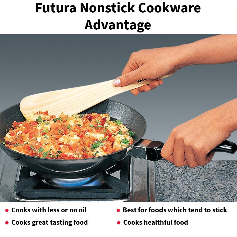 FUTURA NDL20G Non-Stick Deep-Fry Pan(Kadhai) 2.0 Litre with Glass Lid and Flat Bottom, 10.23 IN, Gray