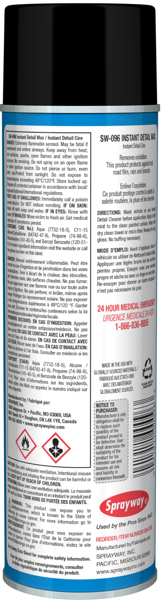 Sprayway SW096 Instant Detail Wax, 16oz, 1 Pack