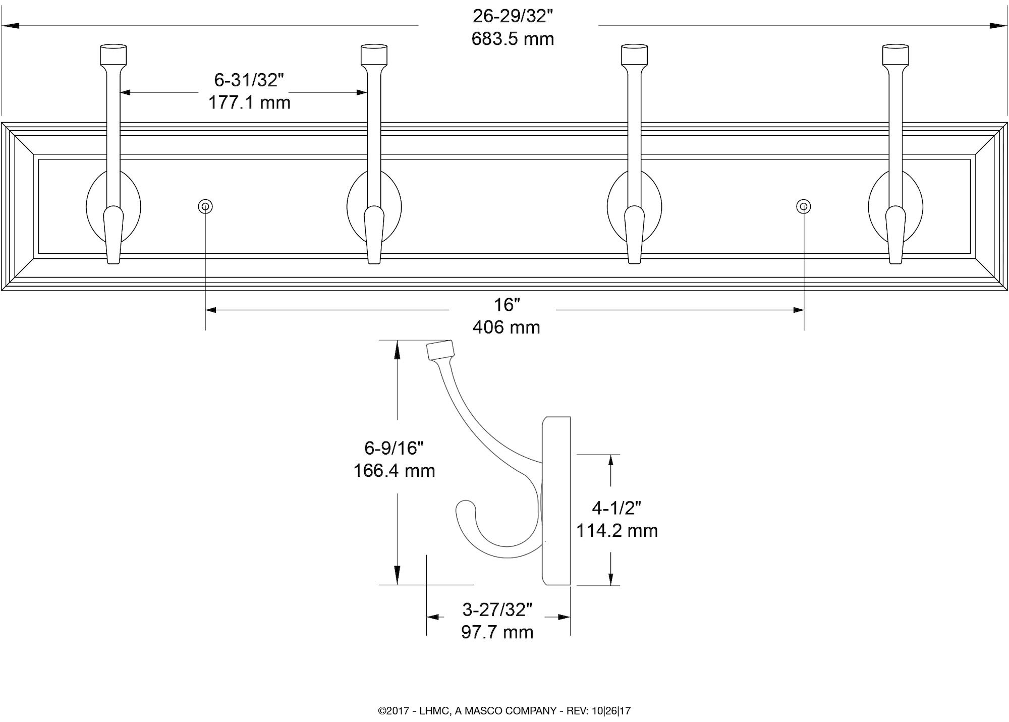 Liberty 129846 27-Inch Galena Hook Rail/Coat Rack with 4 Pilltop Hooks, Honey Maple and Statuary Bronze