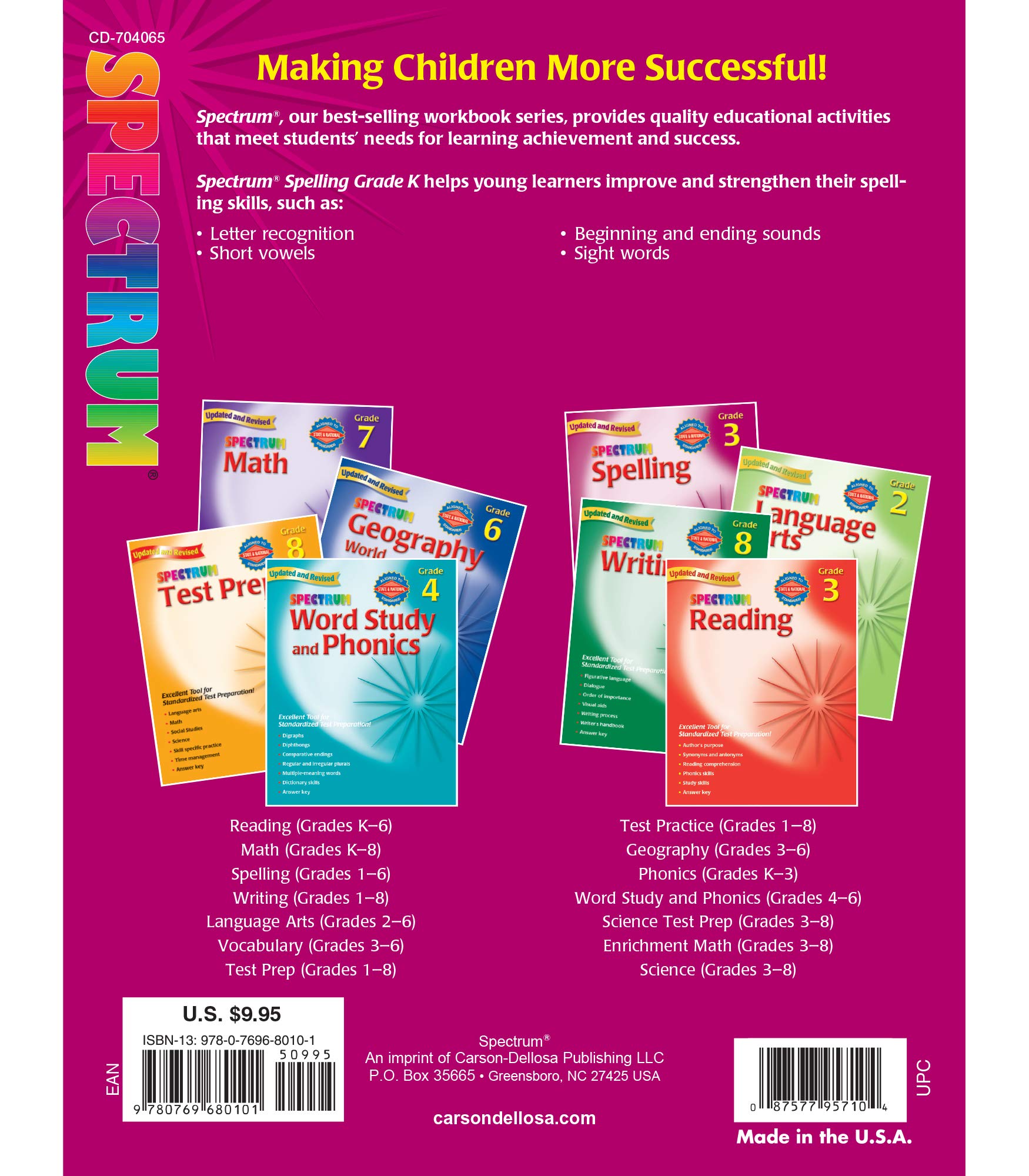 Spelling, Grade K (Spectrum)